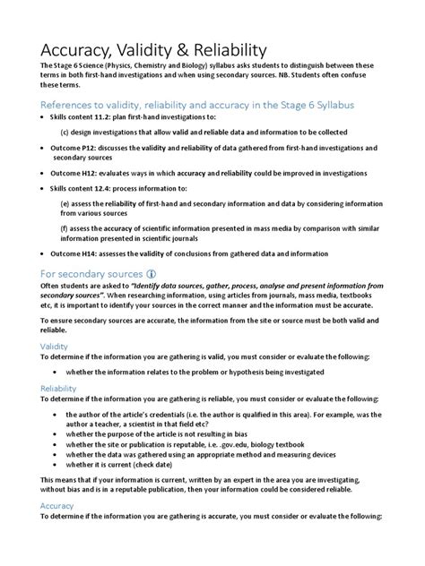 Accuracy Validity Reliability Experiment Accuracy And Precision