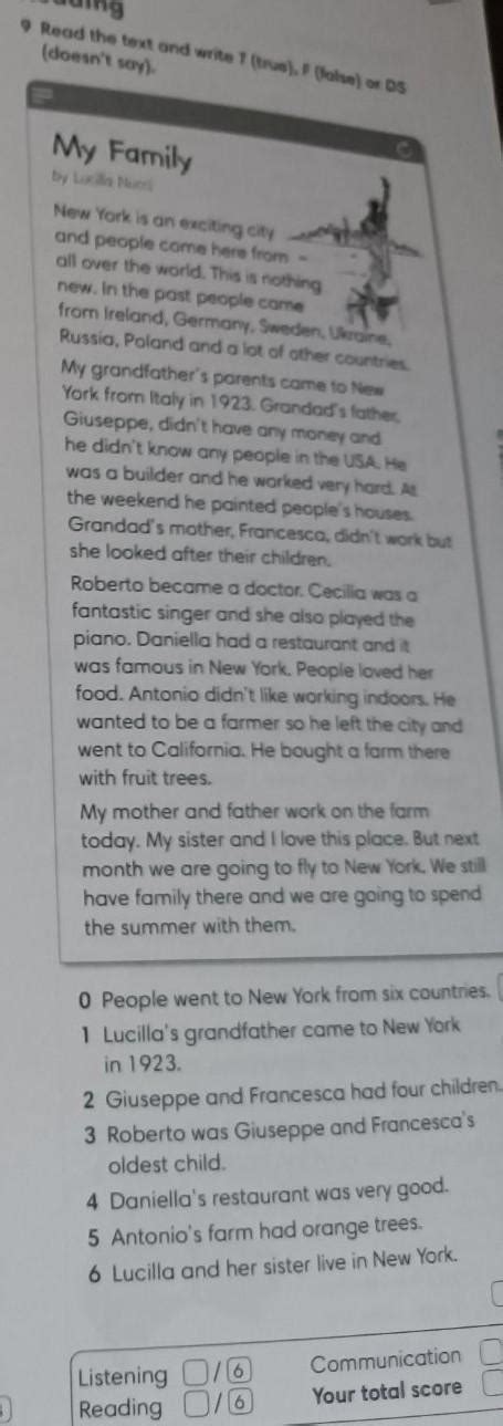 9 Read The Text And Write T True F False Or Ds Doesnt Say