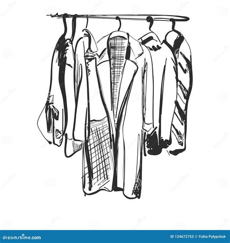 Bosquejo Dibujado Mano Del Guardarropa Ropa En El Hambre Ilustración