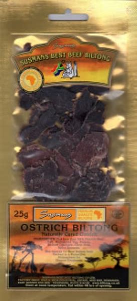 Ostrich Biltong 25gm Pre Packs Susmans Best Beef Biltong Company Ltd