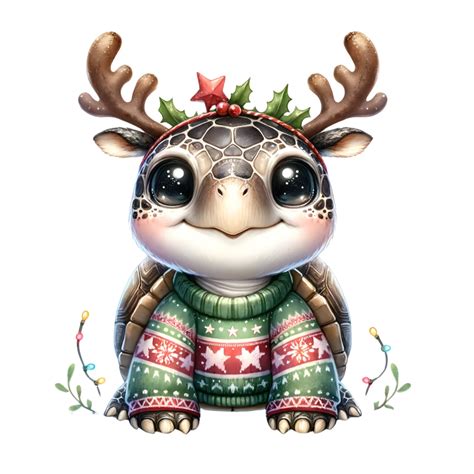 Christmas Turtle Clipart Cute Turtle Illustration Etsy