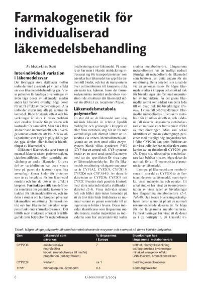 Farmakogenetik för individualiserad läkemedelsbehandling