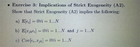 Solved Exercise Implications Of Strict Exogeneity A Chegg