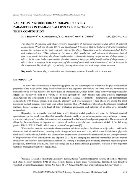 Pdf Variation In Structure And Shape Recovery Parameters In Tini Based Alloys As A Function Of