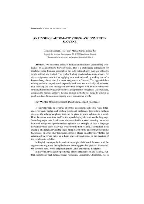 Pdf Analysis Of Automatic Stress Assignment In Slovene