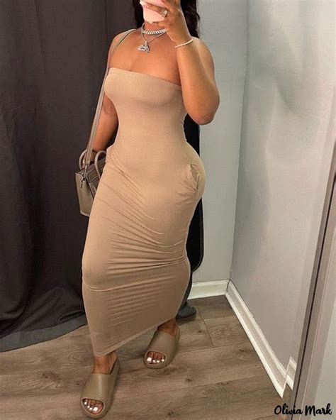 Olivia Mark Womens Bandeau Style Maxi Dress With Pocket Accents