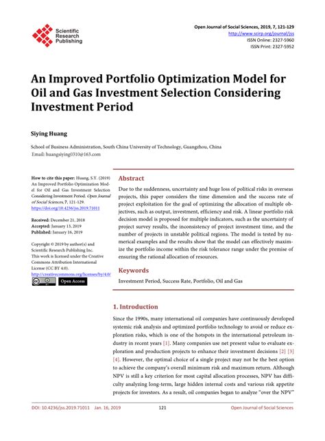 Pdf An Improved Portfolio Optimization Model For Oil And Gas