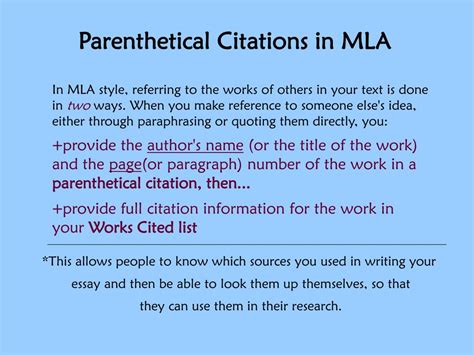 PPT Parenthetical Citations Using The MLA Format PowerPoint