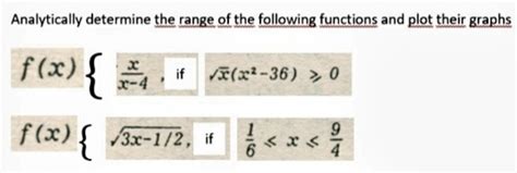 solved analytically determine the range of the following functions and plot their graphs f x