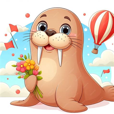 Premium Vector Cute Walrus Vector Cartoon Illustration