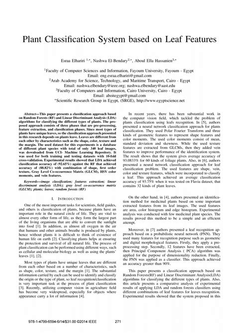 Pdf Plant Classification System Based On Leaf Features
