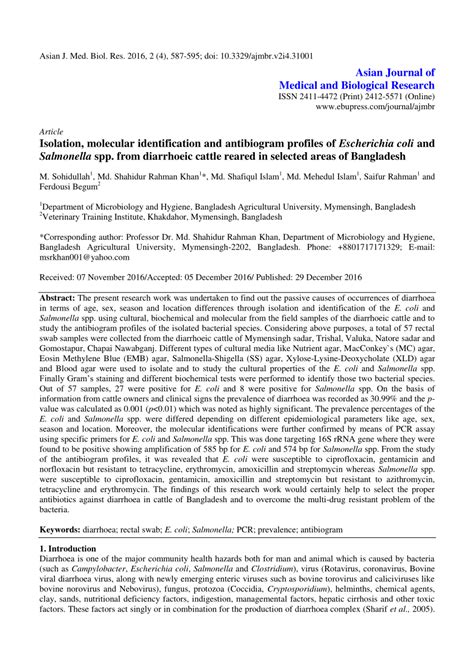 Pdf Isolation Molecular Identification And Antibiogram Profiles Of Escherichia Coli And