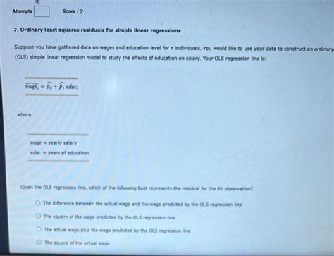 Solved 7 Ordinary Least Squares Residuals For Simple Linear