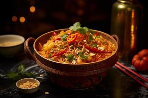 Pad Thai Served In A Handcrafted Bowl Pad See Ew Thai Stir Fried Rice Noodles Premium Ai