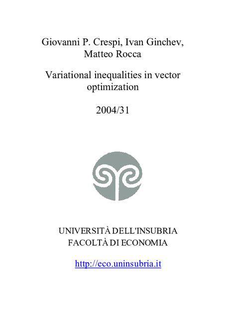 pdf variational inequalities in vector optimization giovanni crespi