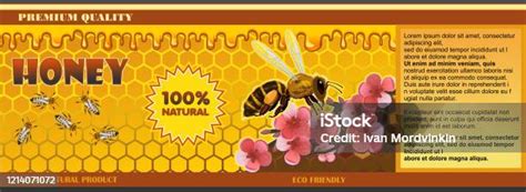 꿀 항아리에 대한 라벨 디자인 용기 측면에 스티커를 붙입니다 외관의 개념입니다 꿀벌 꿀을위한 아름다운 포장 종이 스티커 또는 플라스틱에 인쇄 제품 디자인의 아이디어 벡터