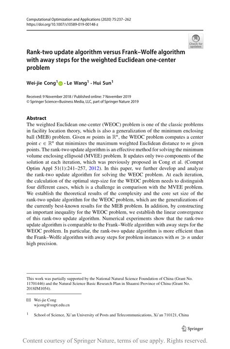 rank two update algorithm versus frank wolfe algorithm with away steps