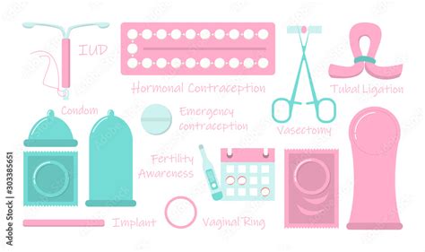 Contraception Methods Set Vector Isolated Implant Female Stock Vector
