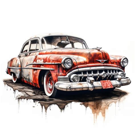 Premium Ai Image Red Old Classic Car