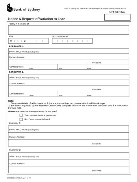 Fillable Online 2020 Loan Variation Request Form Bank Of Sydney Fax