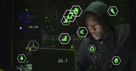Image Of Data Processing Over African American Male Hacker With