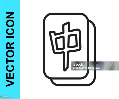 검은 색 라인 마작 조각 아이콘 흰색 배경에 격리 중국 마작 레드 드래곤 게임 이모티콘 벡터 0명에 대한 스톡 벡터 아트 및