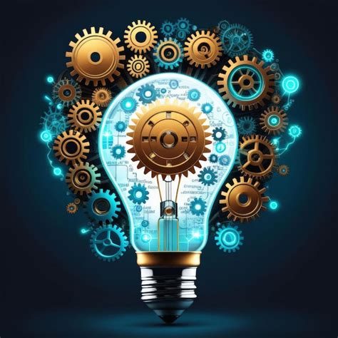 Premium Photo Light Bulb In Gears On Black Background Light Bulb In Gears On Black Background