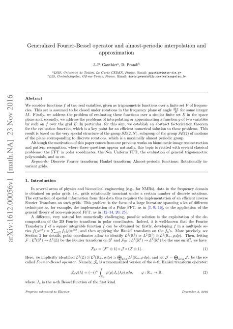 Pdf Generalized Fourier Bessel Operator And Almost Periodic Interpolation And Approximation