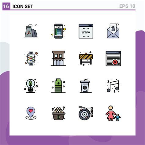 Pictogram Set Of 16 Simple Flat Color Filled Lines Of Threat Malware