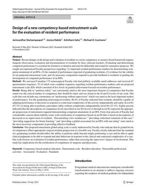 Pdf Design Of A New Competency Based Entrustment Scale For The