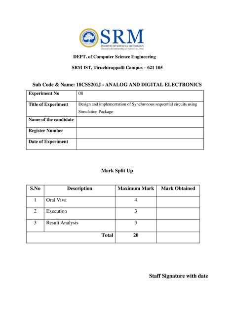 Ade Exp 8 Lab Work Dept Of Computer Science Engineering Srm Ist