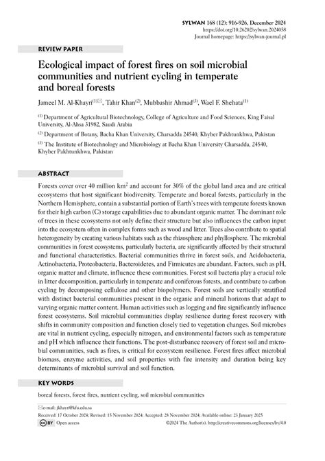 Pdf Ecological Impact Of Forest Fires On Soil Microbial Communities
