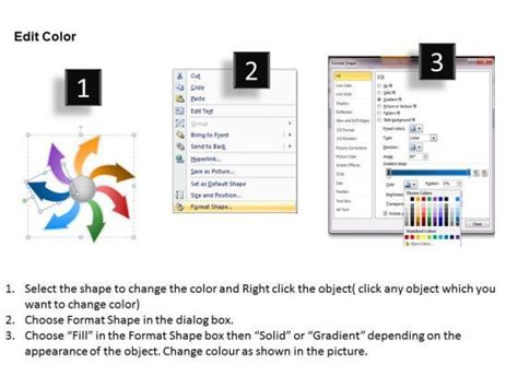 diverging steps to perform a circular task layout diagram powerpoint
