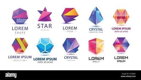 Vector Set Of Abstract Logo Design Geometric Technology Icons Business 3d Shapes Collection