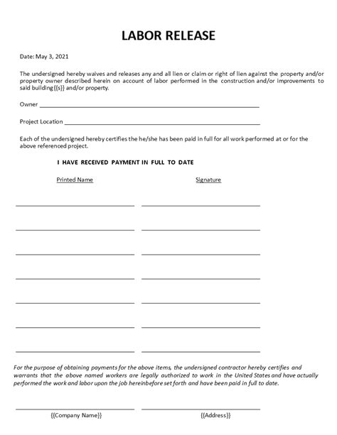 Labor Release Document