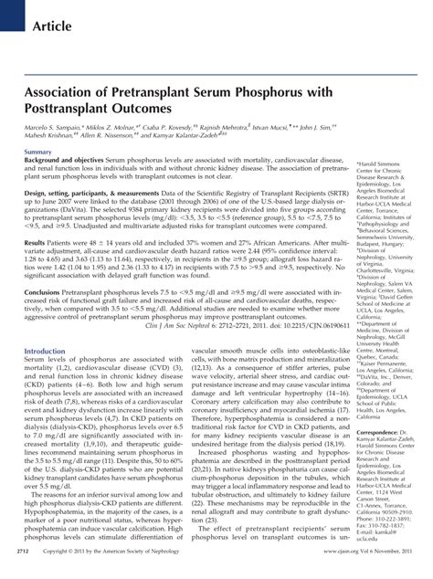 Pdf Association Of Pretransplant Serum Phosphorus With Posttransplant