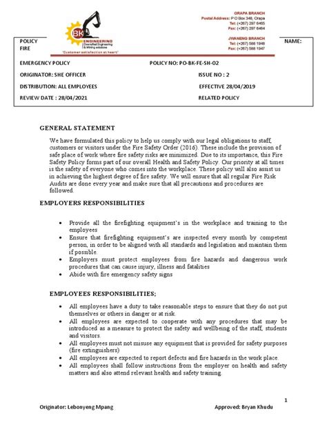 Fire Safety Policy Pdf Safety Fire Safety