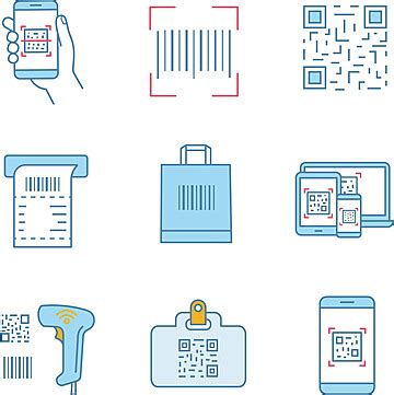 Barcodes Color Icons Set Drawing Pack Handheld Vector Drawing Pack