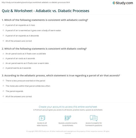 Quiz And Worksheet Adiabatic Vs Diabatic Processes