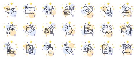 Journey Path Teamwork 및 Buying House Line Icons For Web App의 개요 세트 픽토그램
