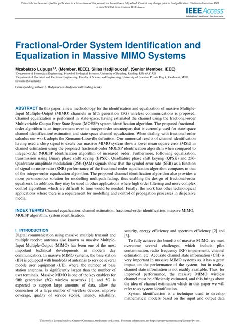 Pdf Fractional Order System Identification And Equalization In Massive Mimo Systems