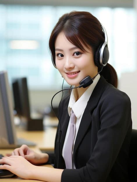 Premium Ai Image A Woman Wearing A Headset Sitting In Front Of A Computer