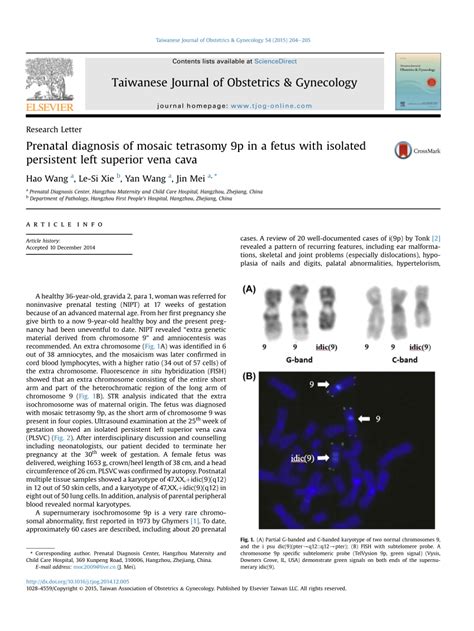 Pdf Prenatal Diagnosis Of Mosaic Tetrasomy 9p In A Fetus With