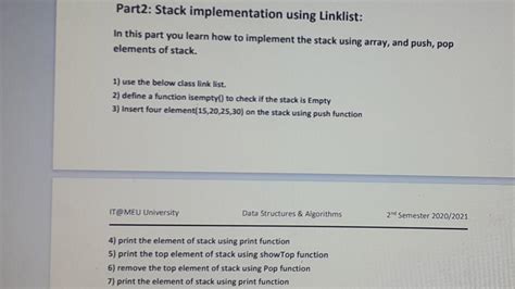 Solved Part1 Stack Implementation Using Array In This Part