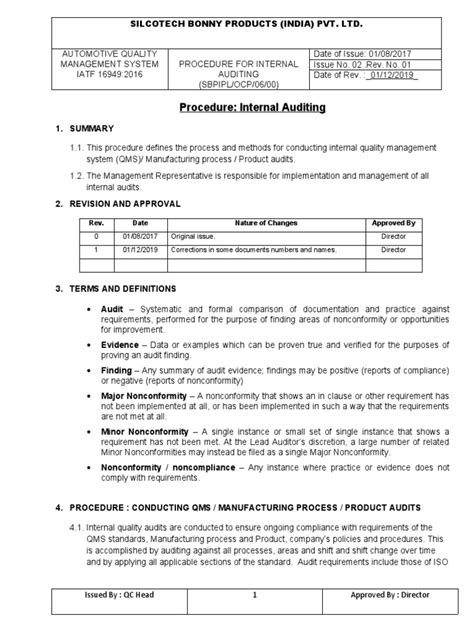 Silcotech Internal Audit Procedure Pdf Audit Internal Audit