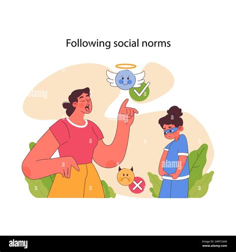 Social Norms Woman Explaining Concepts Of Good And Bad To Thief Girl