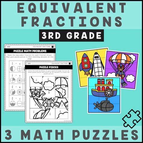 3rd Grade Equivalent Fractions Math Puzzle Worksheet Game No Prep