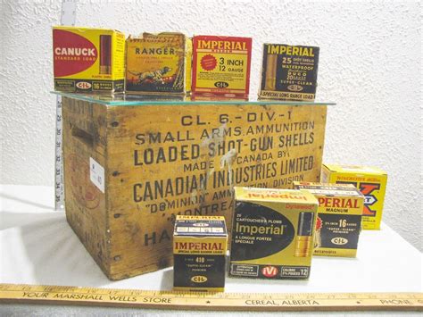 Old Wooden Ammunition Crate And 8 Vintage Shot Gun Shell Boxes