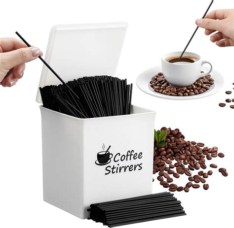 Teenyyou 1000 Pcs Black Large Coffee Stirrers And Holder 5