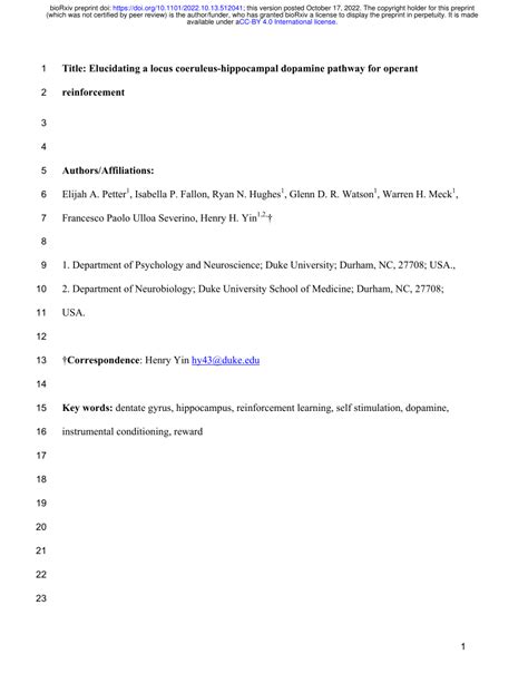 Pdf Elucidating A Locus Coeruleus Hippocampal Dopamine Pathway For
